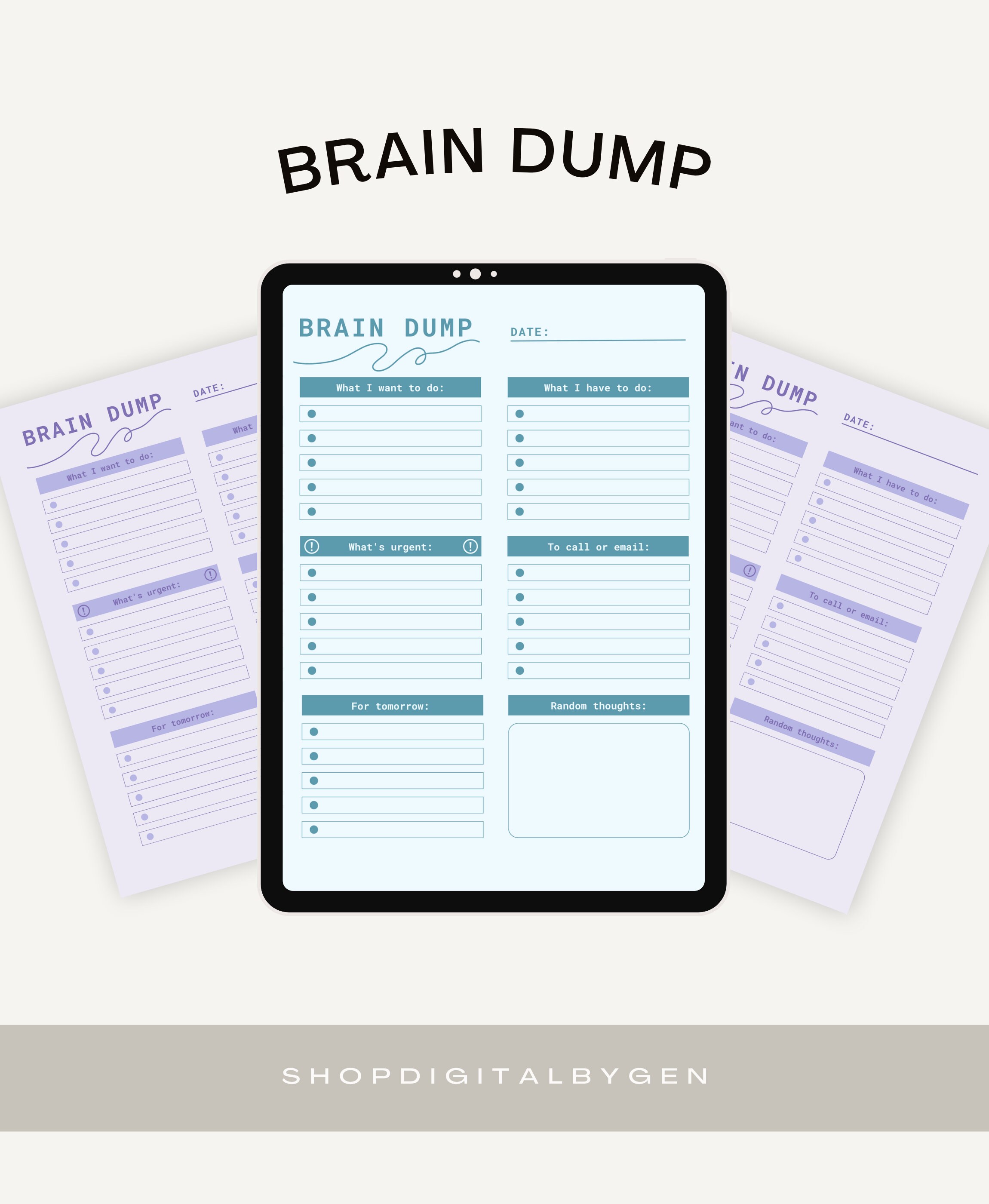 Digital Daily Brain Dump Template, Printable, ADHD Brain Dump, Thought ...