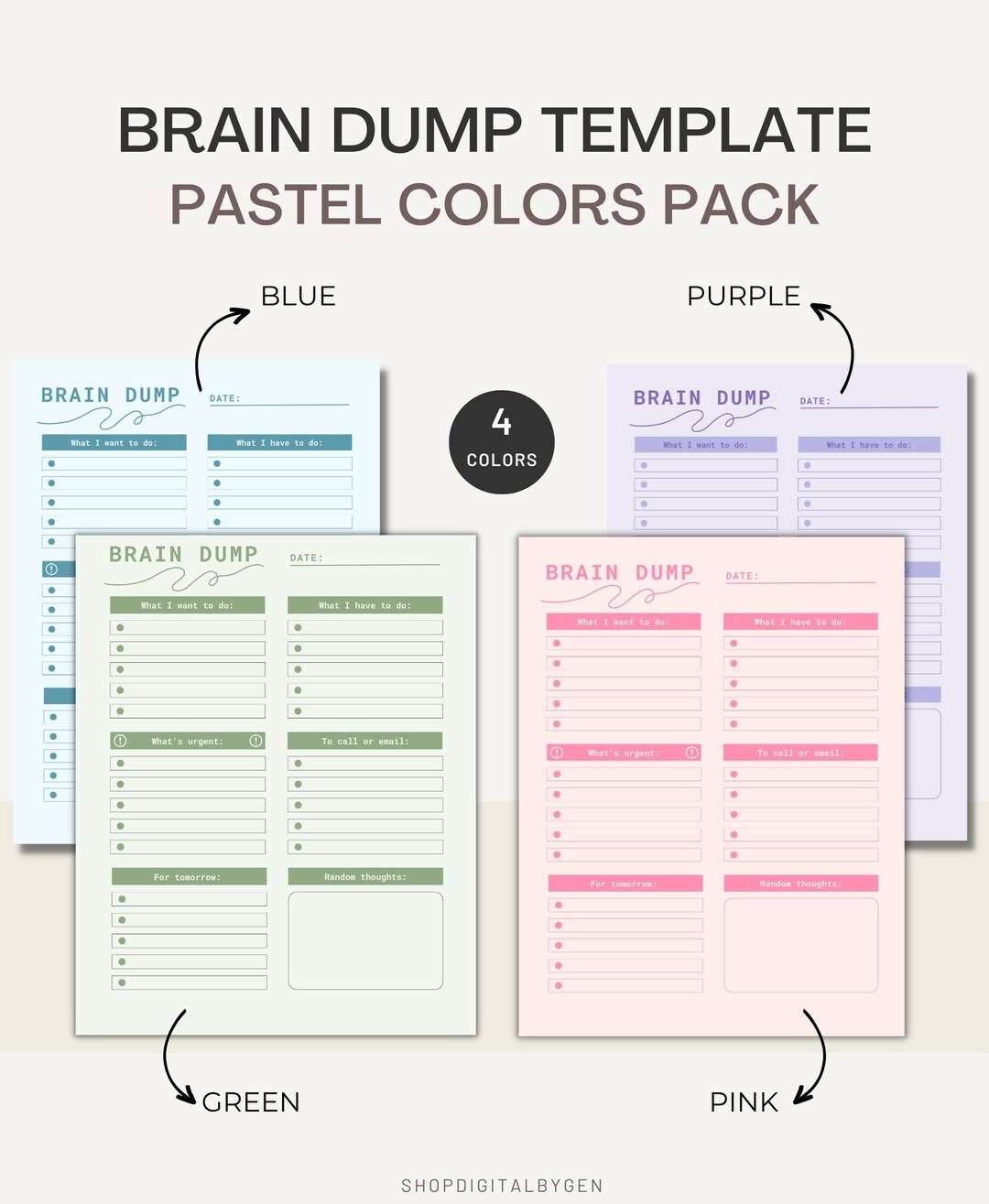 Digital Daily Brain Dump Template, Printable, ADHD Brain Dump, Thought ...