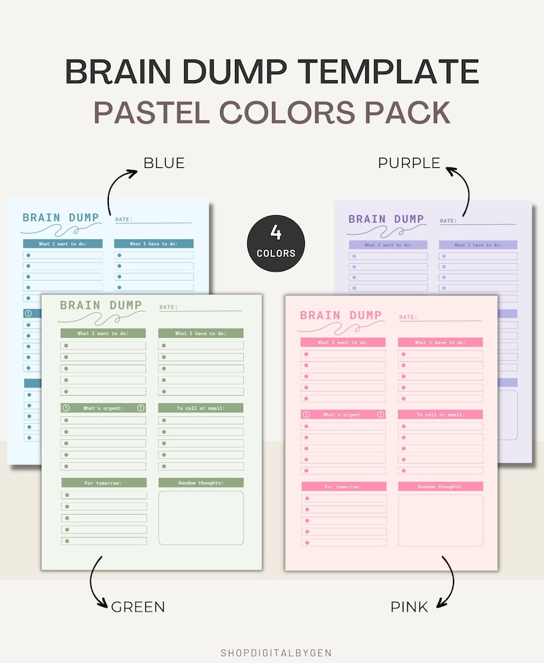 Digital Daily Brain Dump Template, Printable, ADHD Brain Dump, Thought ...