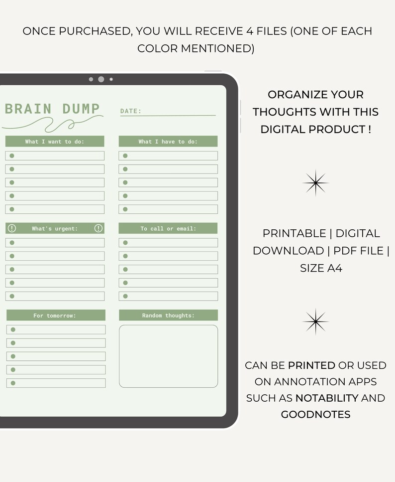 Digital Daily Brain Dump Template, Printable, ADHD Brain Dump, Thought ...