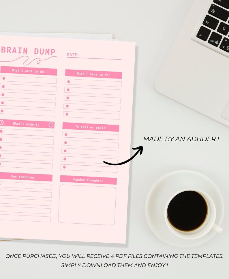 Digital Daily Brain Dump Template, Printable, ADHD Brain Dump, Thought ...