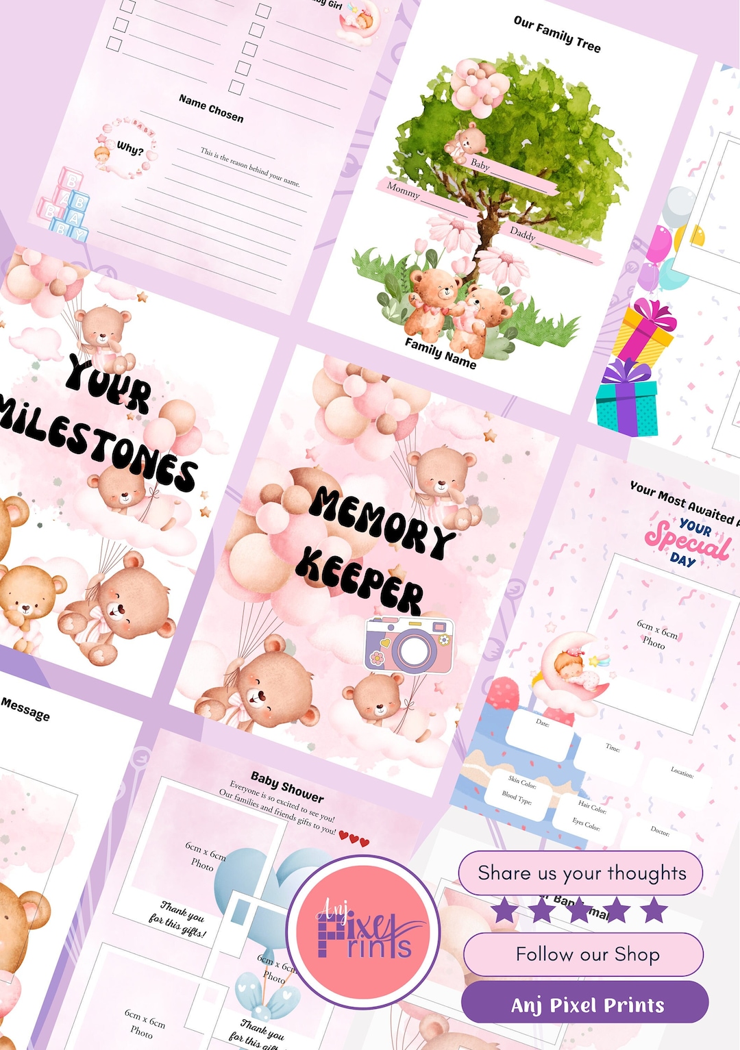 Memory Keeper A5 Size Bear Theme Canva Editable Template, Children's ...