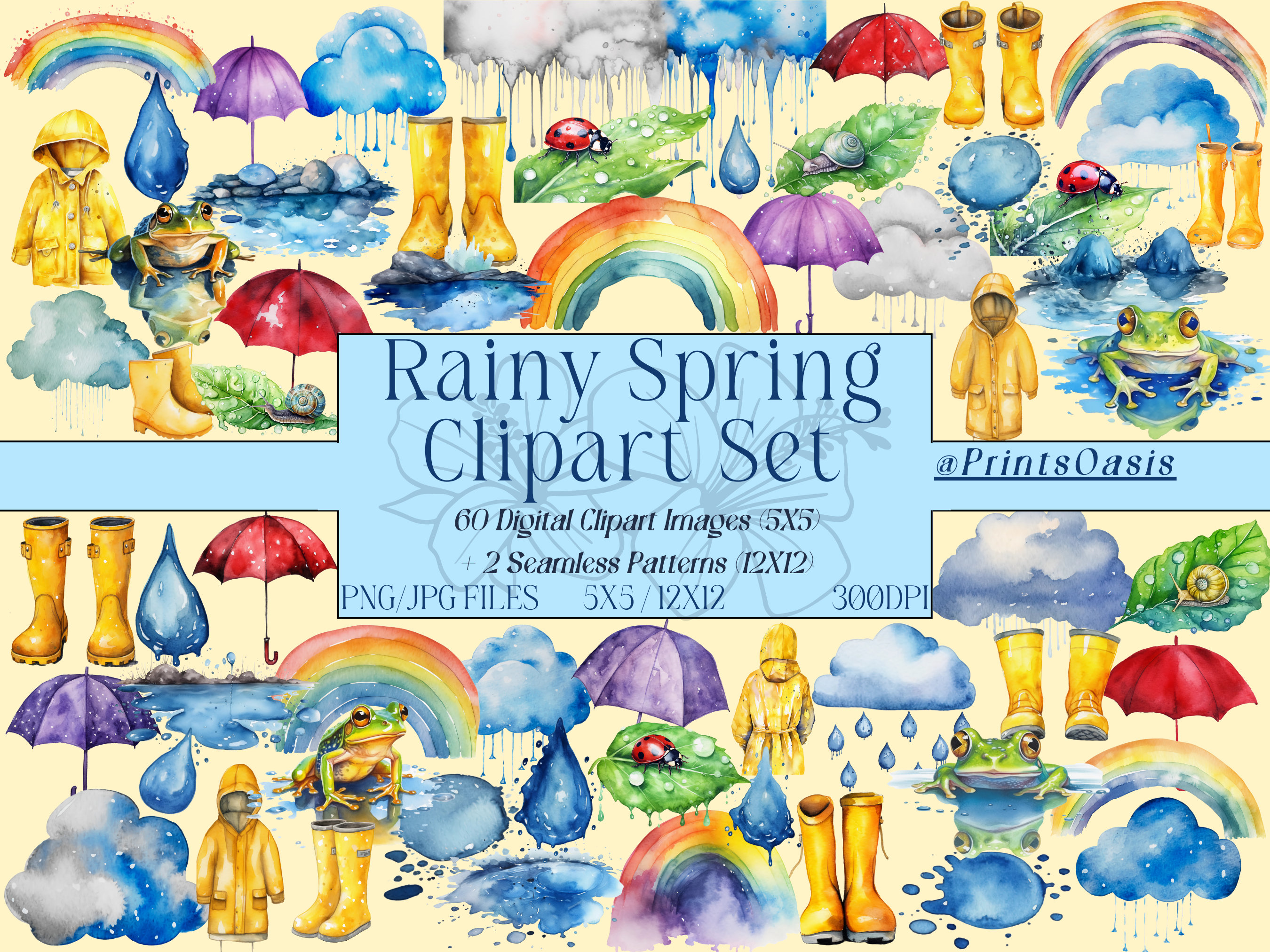 Rainy Day Watercolour Clipart Art Bundle Rainbow Clouds - Etsy