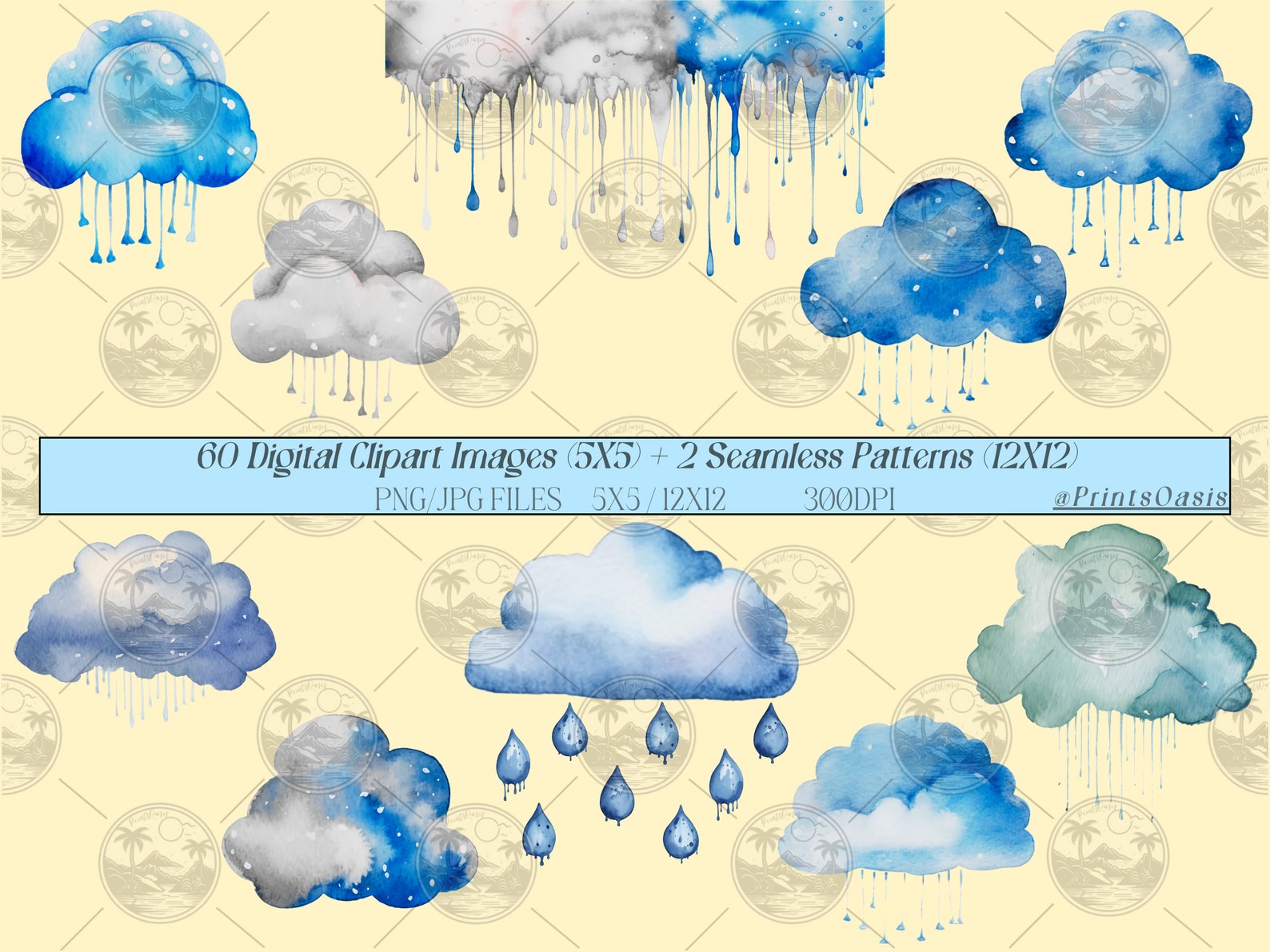 Rainy Day Watercolour Clipart Art Bundle, Rainbow Clouds Umbrellas ...