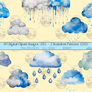 Rainy Day Watercolour Clipart Art Bundle, Rainbow Clouds Umbrellas ...