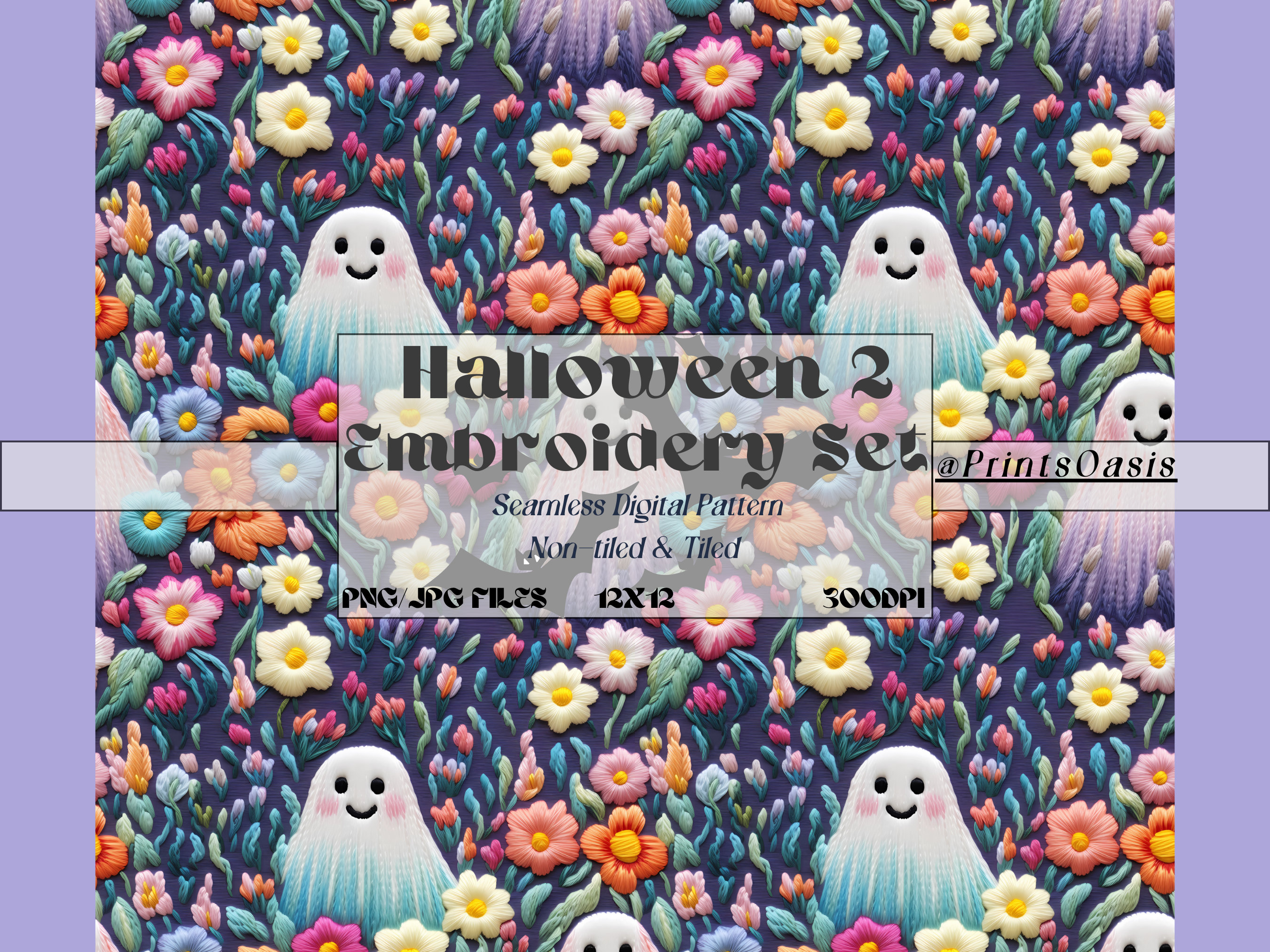Trippy Ghost Embroidery Halloween Seamless Pattern, Halloween Spooky ...