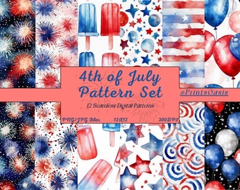 4th of July Seamless Pattern, Patriotic Digital Paper, Stars and ...
