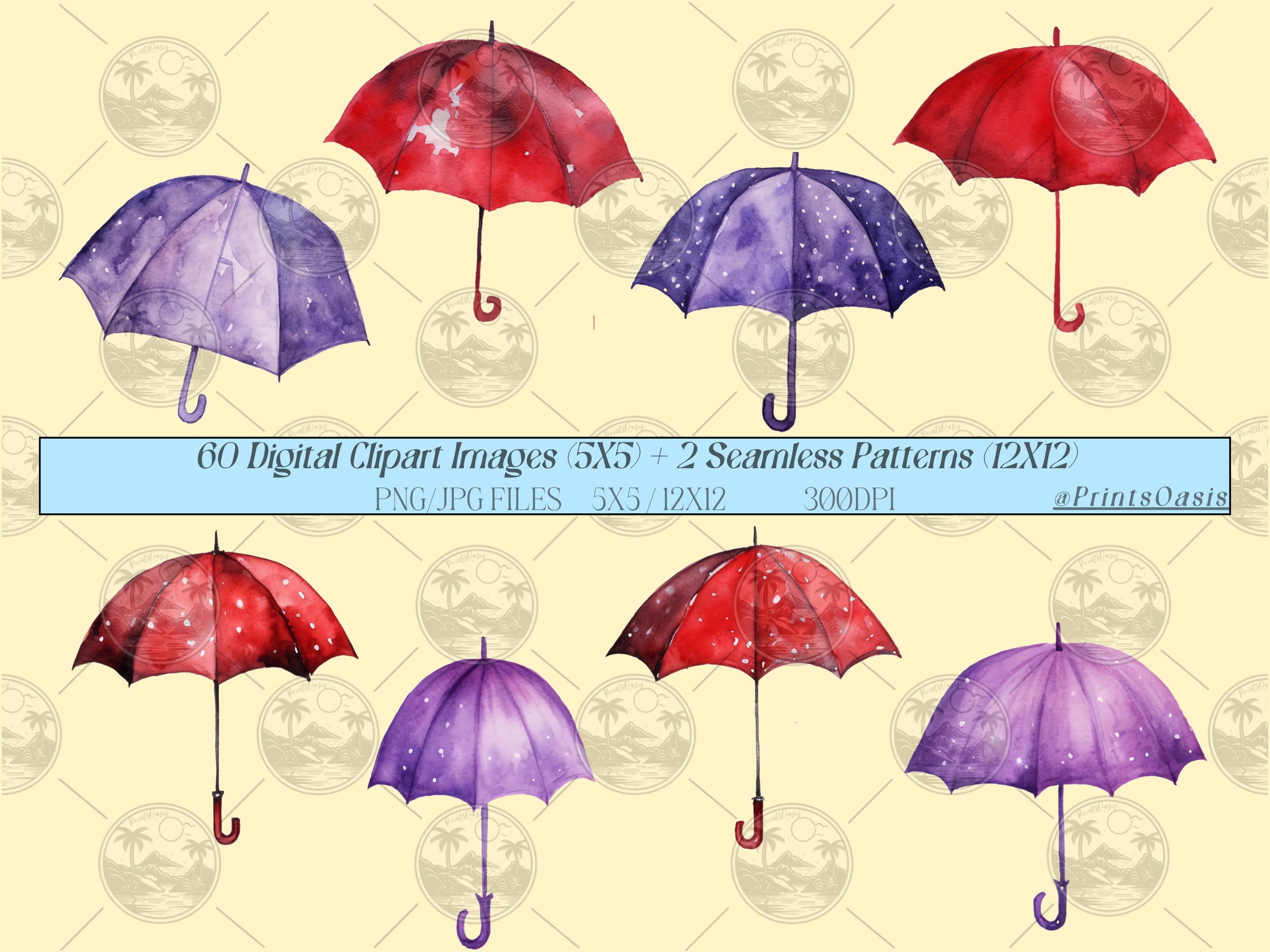 Rainy Day Watercolour Clipart Art Bundle, Rainbow Clouds Umbrellas ...