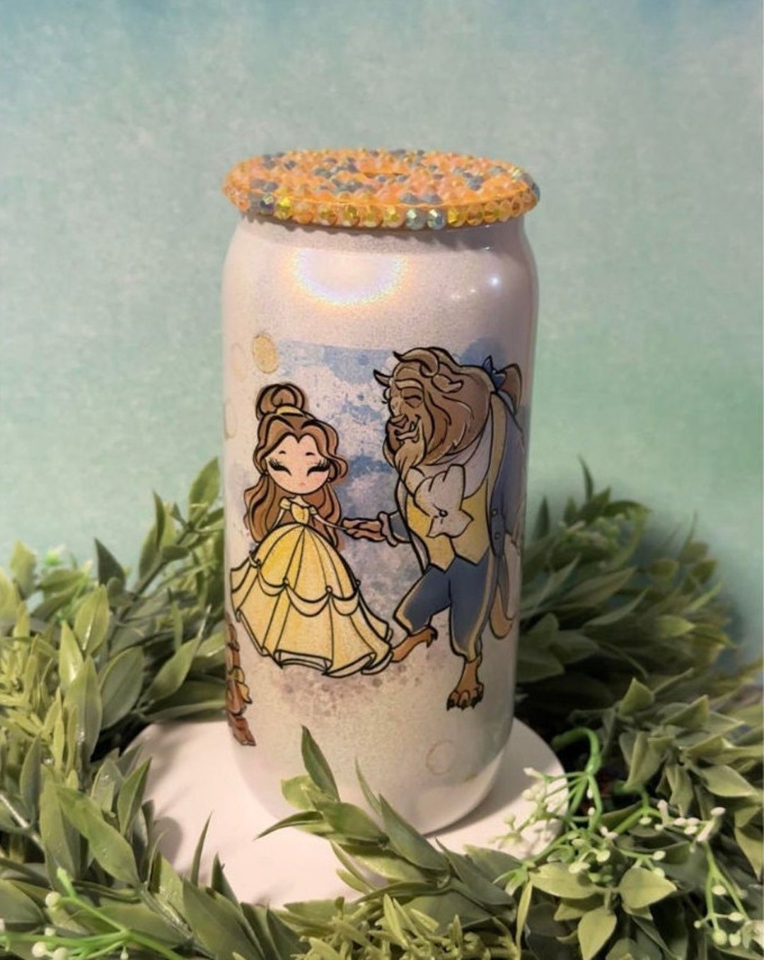 Beauty and the Beast Glass Can Iced Coffee Cup W/ Lid & - Etsy