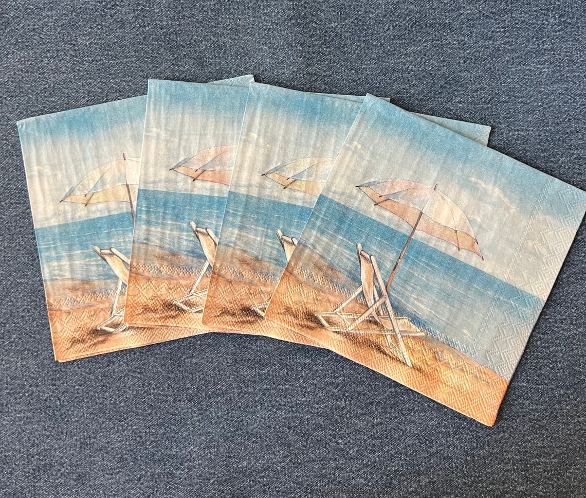Decoupage Paper Napkins- Set of 4 Cocktail - Beach, Ocean, Coastal ...