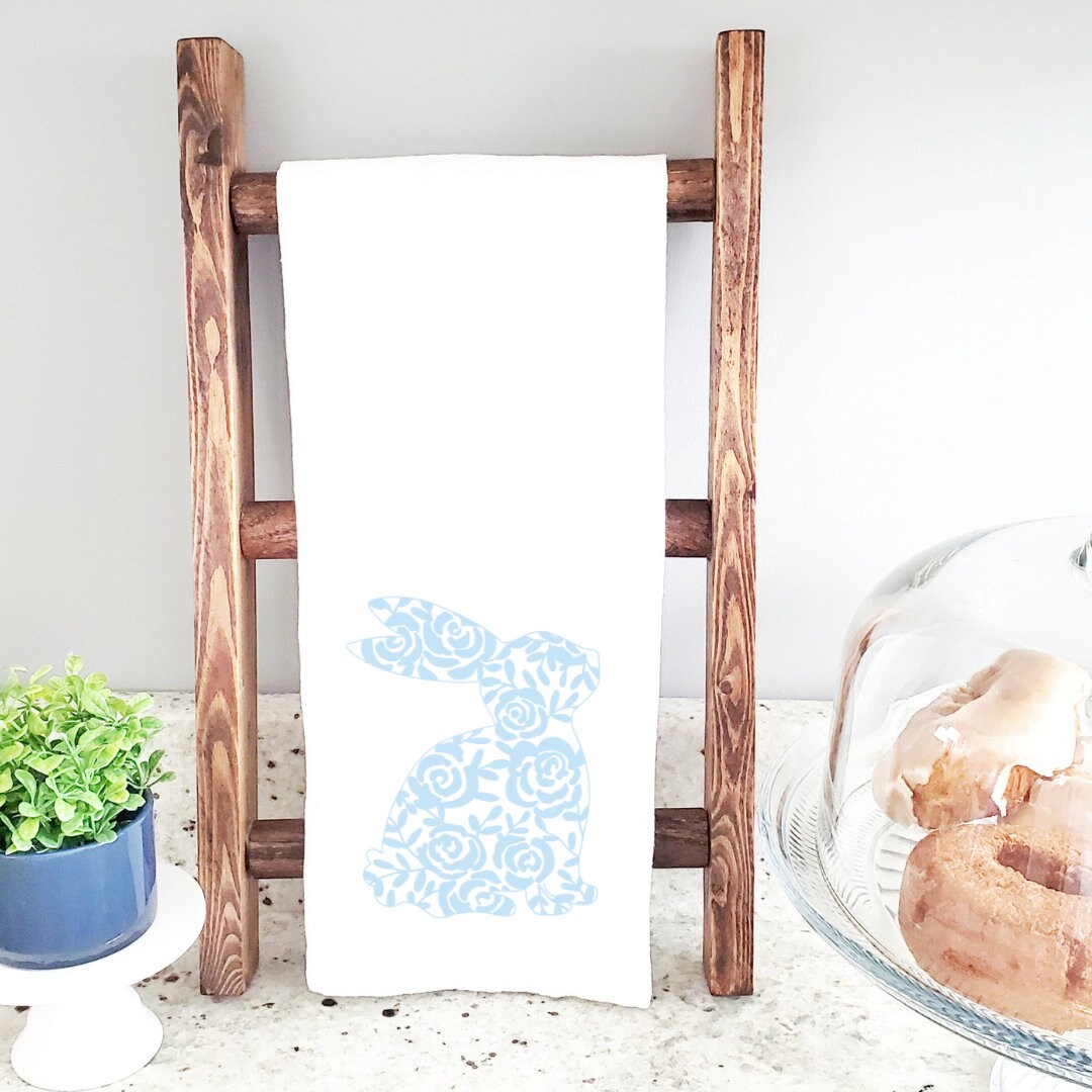 Personalized Toile Easter Bunny Tea Towel- Blue Toile Bunny, Rabbit ...