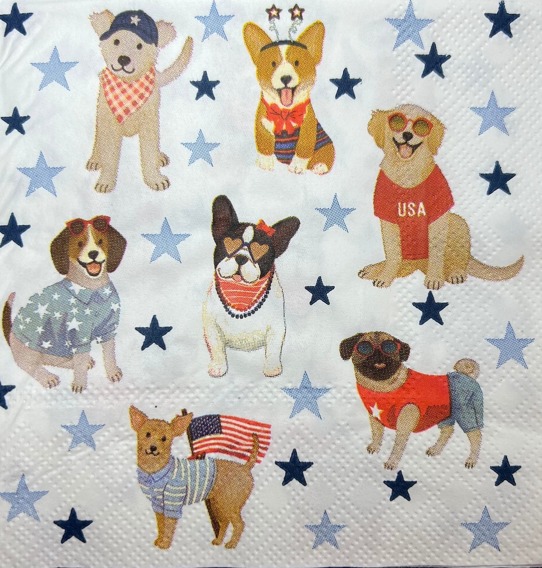 Decoupage Paper Napkins- Set of 4 Cocktail- Dogs, Puppies, Red, White ...