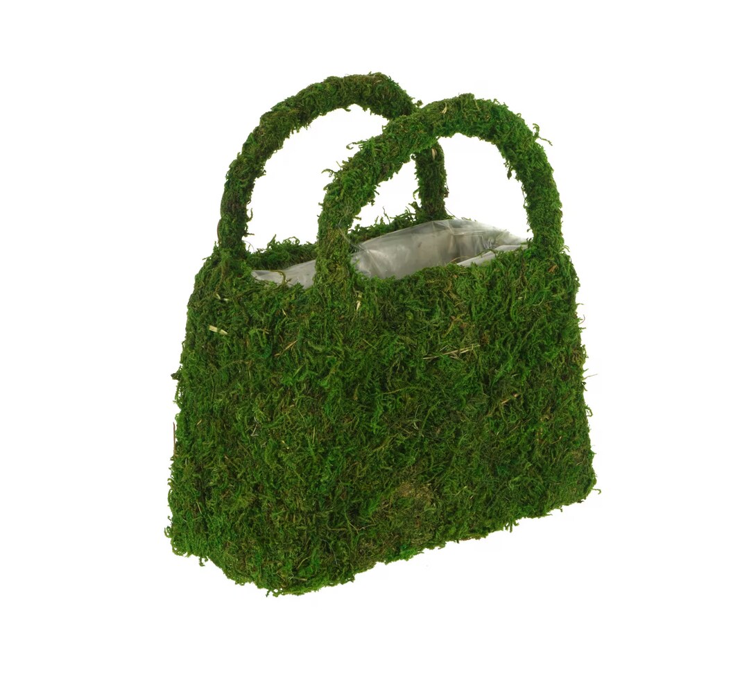 Moss Purse Indoor Decorative Moss Handbag for Home Accent Plastic Lined ...