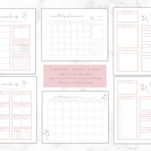 Undated Printable Daily Weekly Monthly Planner Bundle, Digital Planner ...