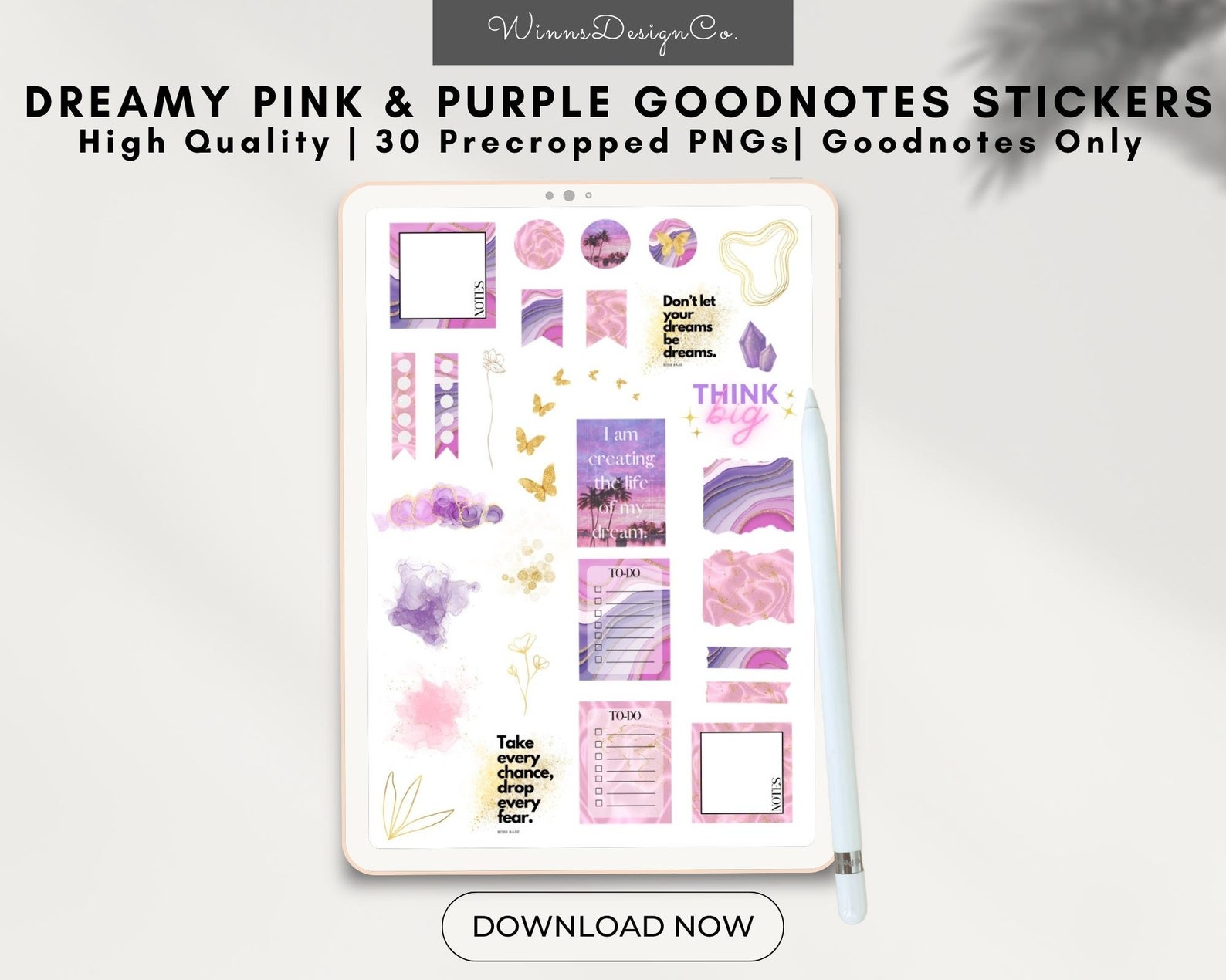 Pink Purple Dreamer Girl Planner Stickers for Goodnotes (digital ...