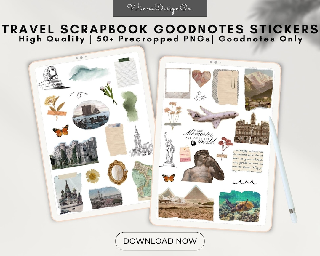 Travel Scrapbook Goodnotes Stickers, Precropped PNG (digital Download ...