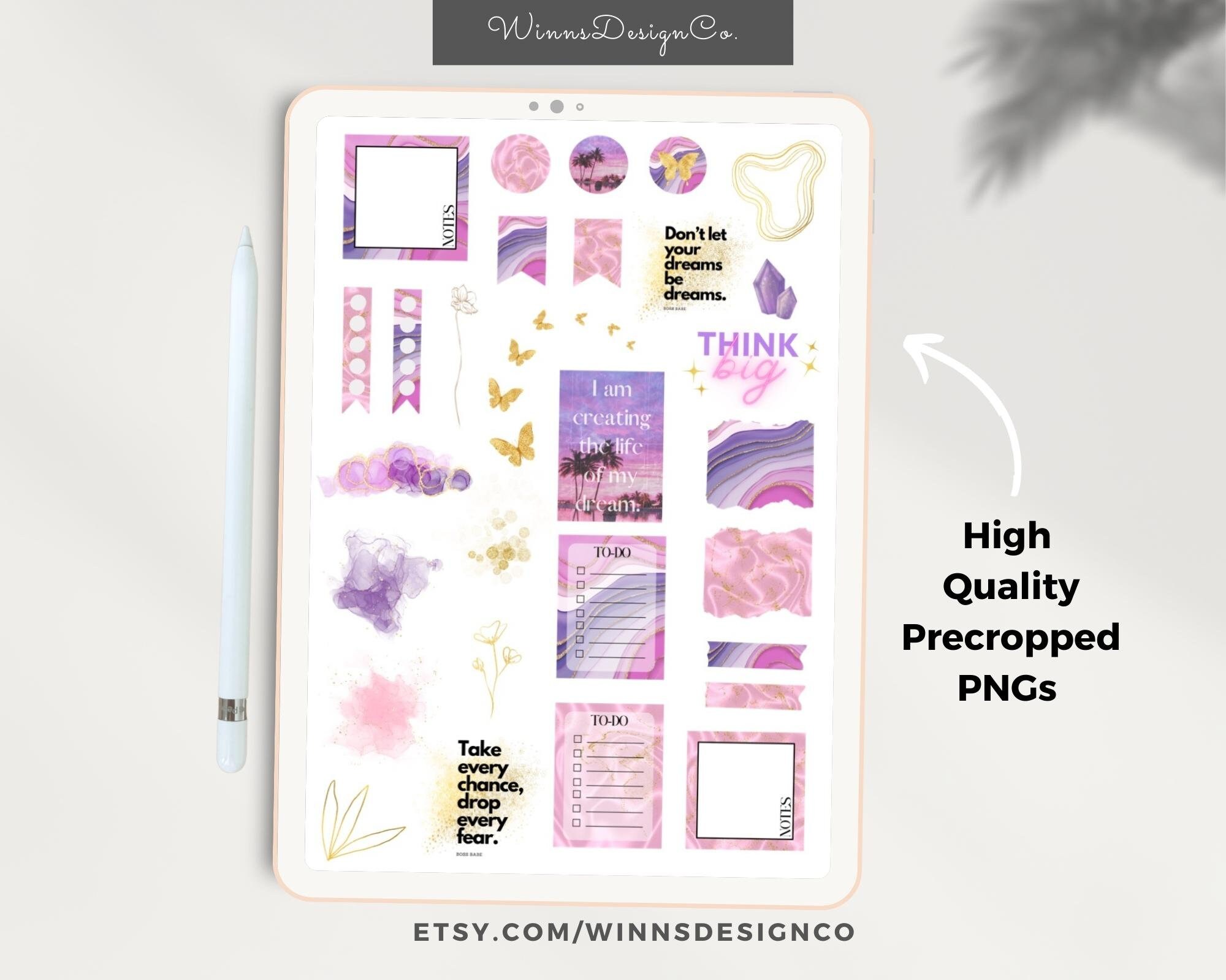 Precropped Goodnotes Stickers, Pink Purple Digital Planner Stickers ...
