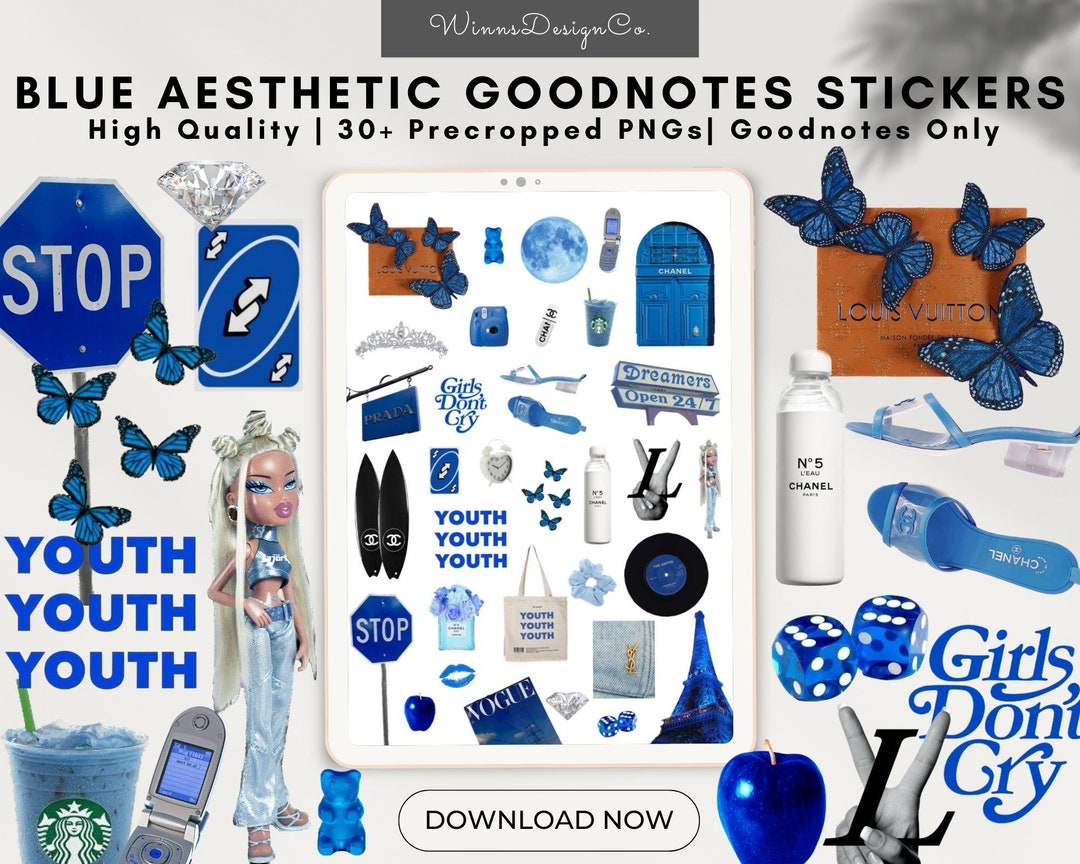 Blue Aesthetic Digital Stickers, Precropped Goodnotes Stickers, Digital ...