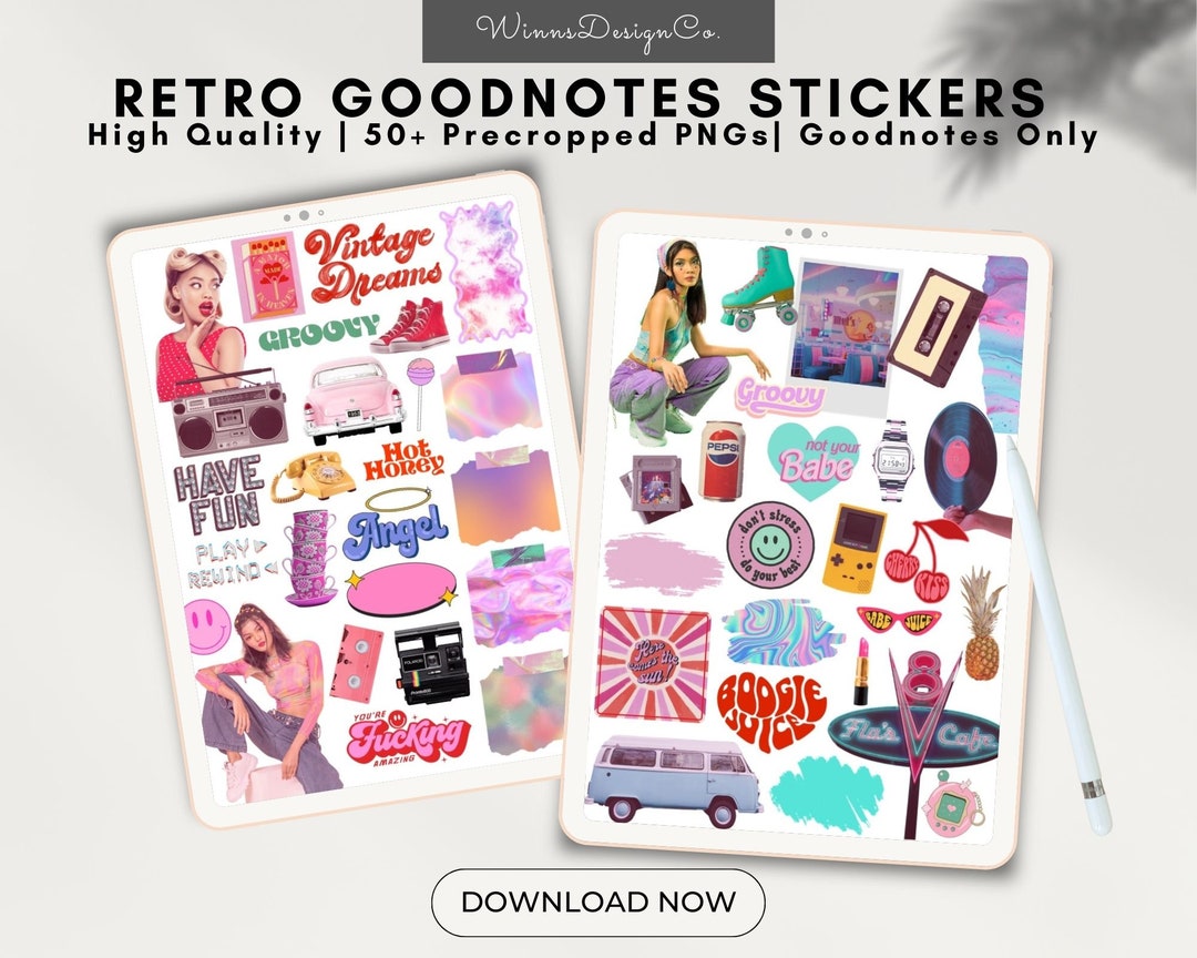 Retro Goodnotes Stickers, Digital Planner Stickers, Precropped ...
