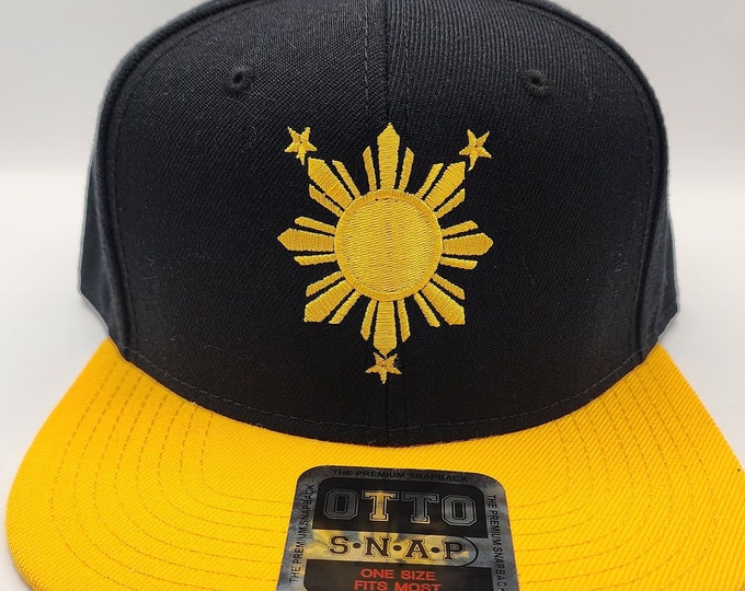 Philippines Filipino Pinoy Sun 3 Star Flag Logo Otto Hat Cap Flat Bill ...