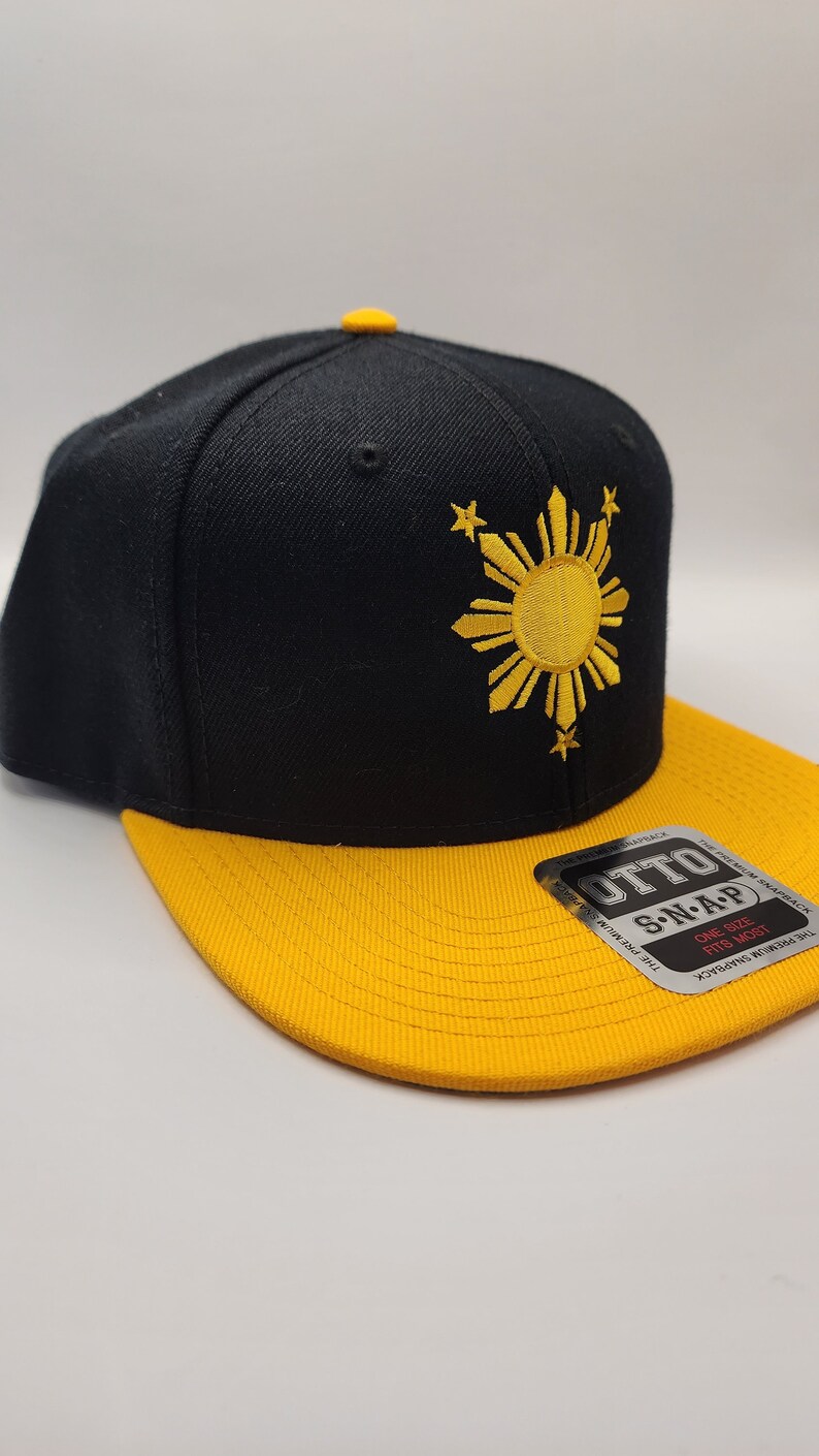 Philippines Filipino Pinoy Sun 3 Star Flag Logo Otto Hat Cap - Flat ...