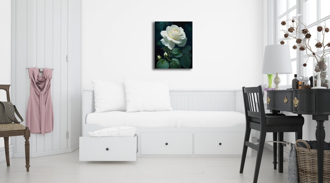 White Rose Canvas Wall Art Roses Wall Flower Living Room Floral Wall ...