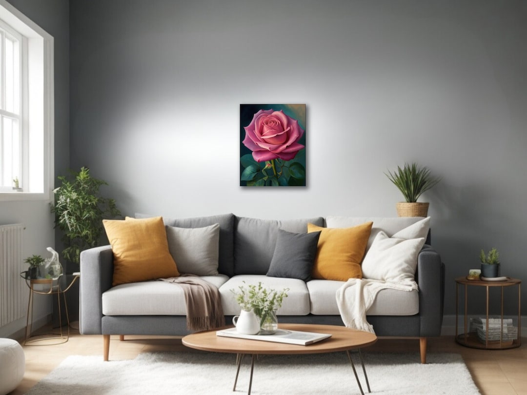Pink Rose Canvas Wall Art Rose Wall Flower Living Room Floral Wall Art ...