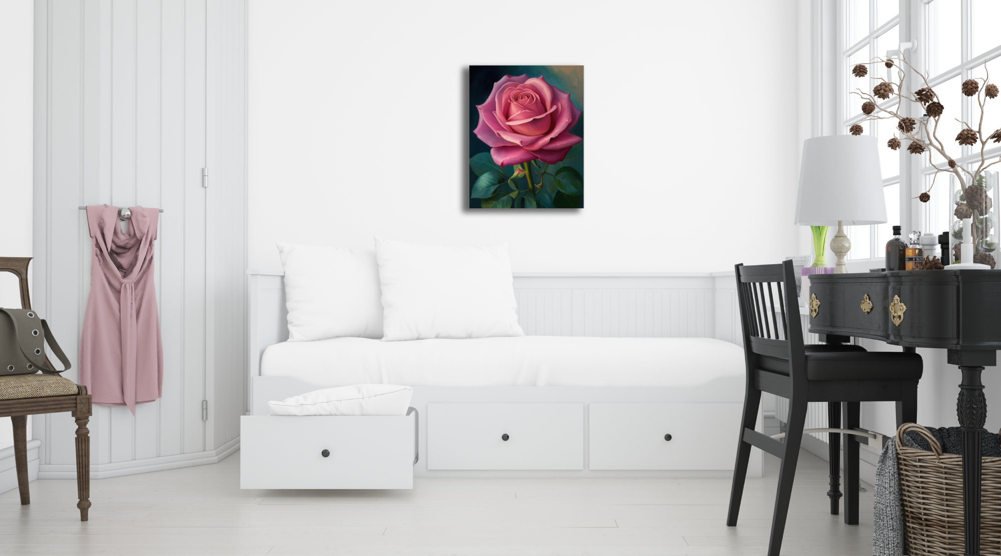 Pink Rose Canvas Wall Art Rose Wall Flower Living Room Floral Wall Art ...