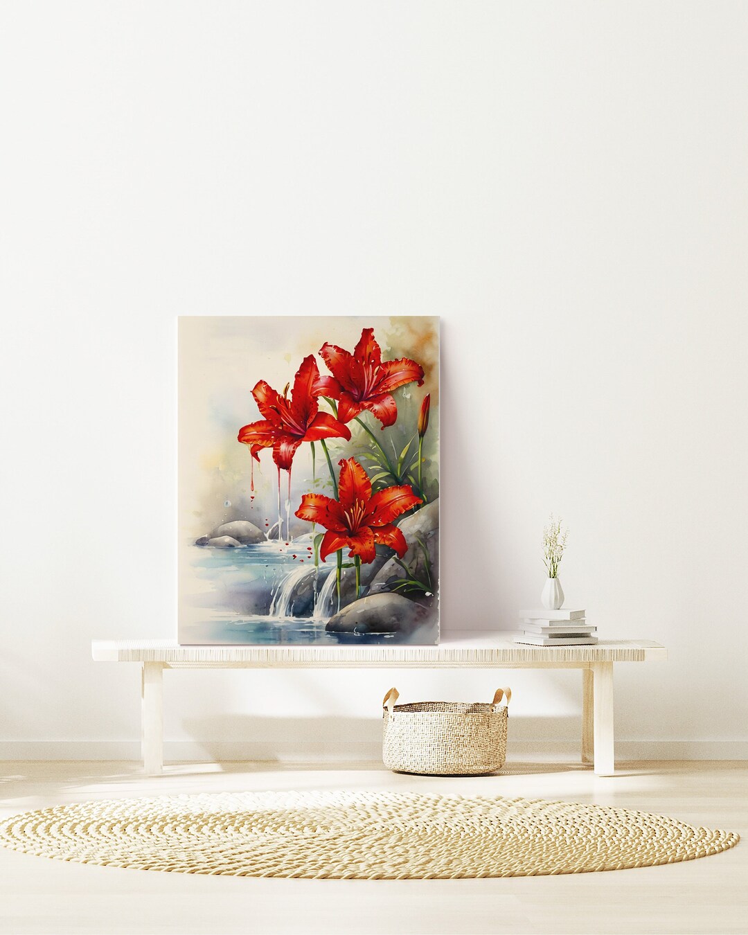 Red Lilies Canvas Wall Art for Living Room Lilies Red Wall Flower Wall ...