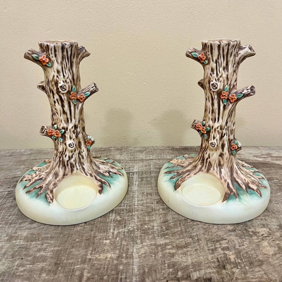 Vintage Goebel Hummel Display Floral Tree Trunk Candlestick Holders ...