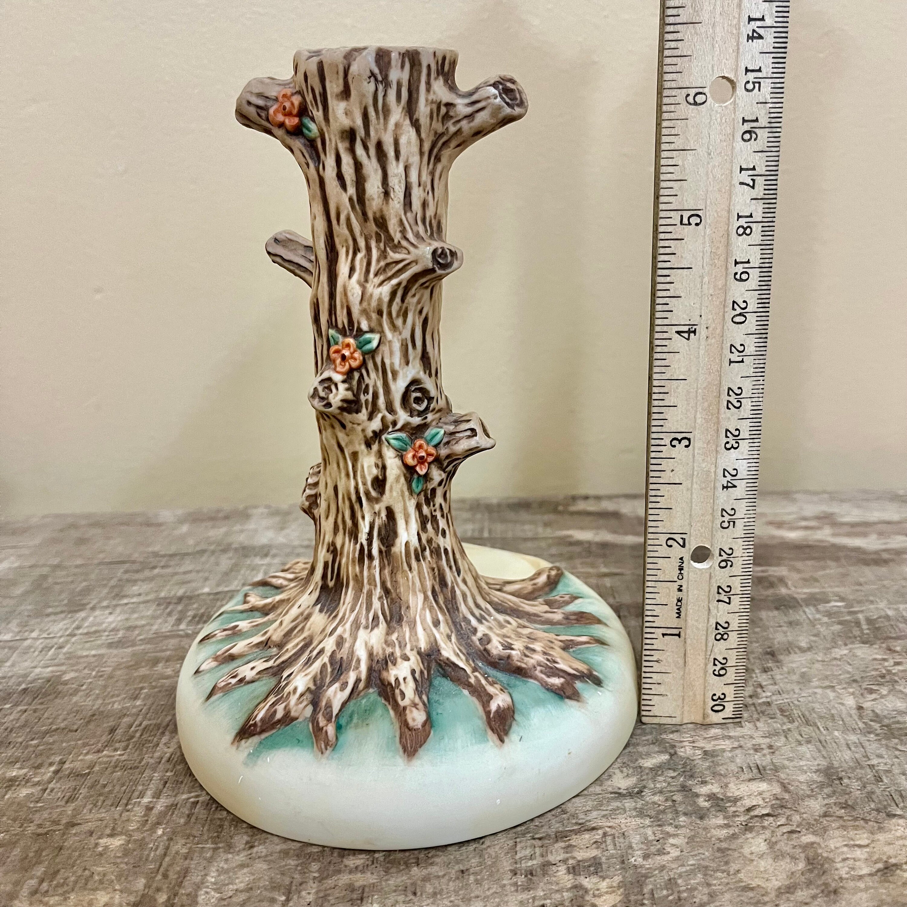Vintage Goebel Hummel Display Floral Tree Trunk Candlestick Holders ...
