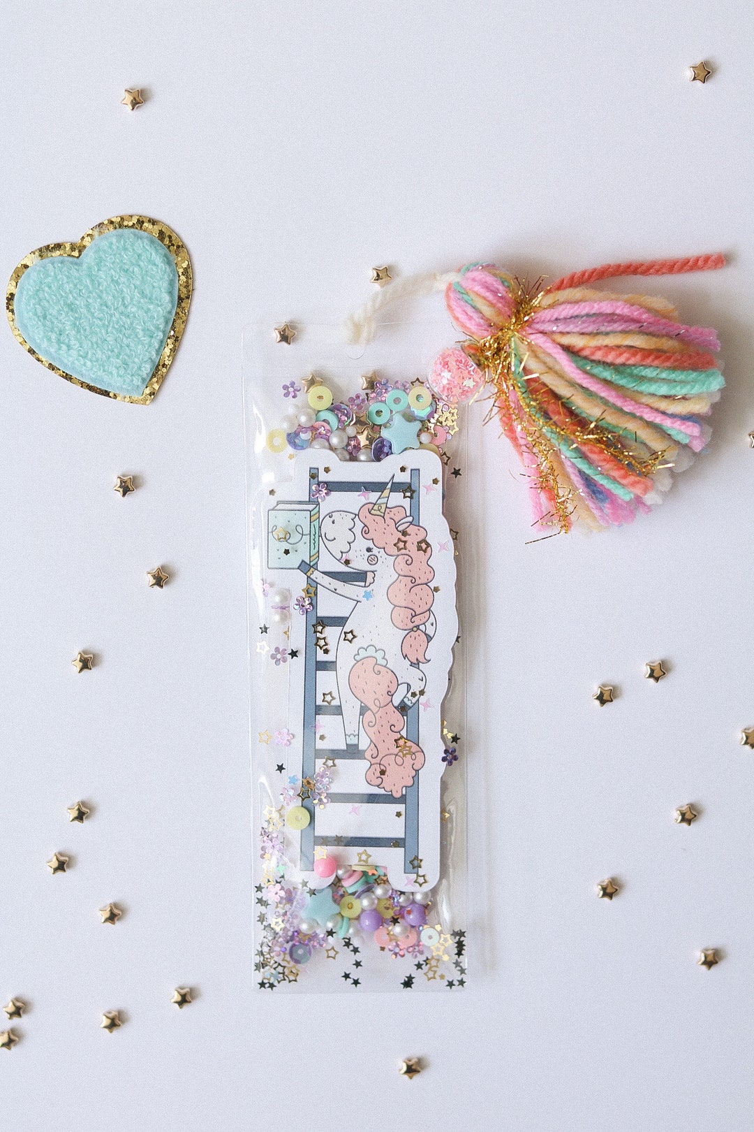 Unicorn Shaker Bookmark - Shaker Bookmark - Girl Bookmark - Glitter ...