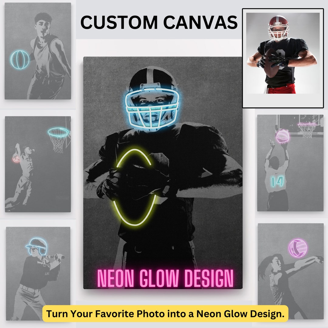 Custom Canvas / Poster With Neon Light Print. Custom Football Birthday ...