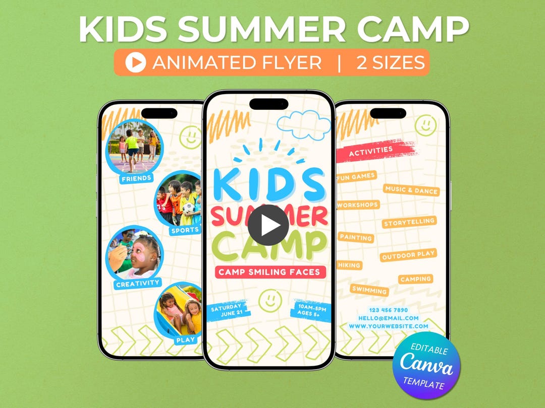 Animated Kids Summer Camp Flyer, Canva Video Template, Flyer Template ...