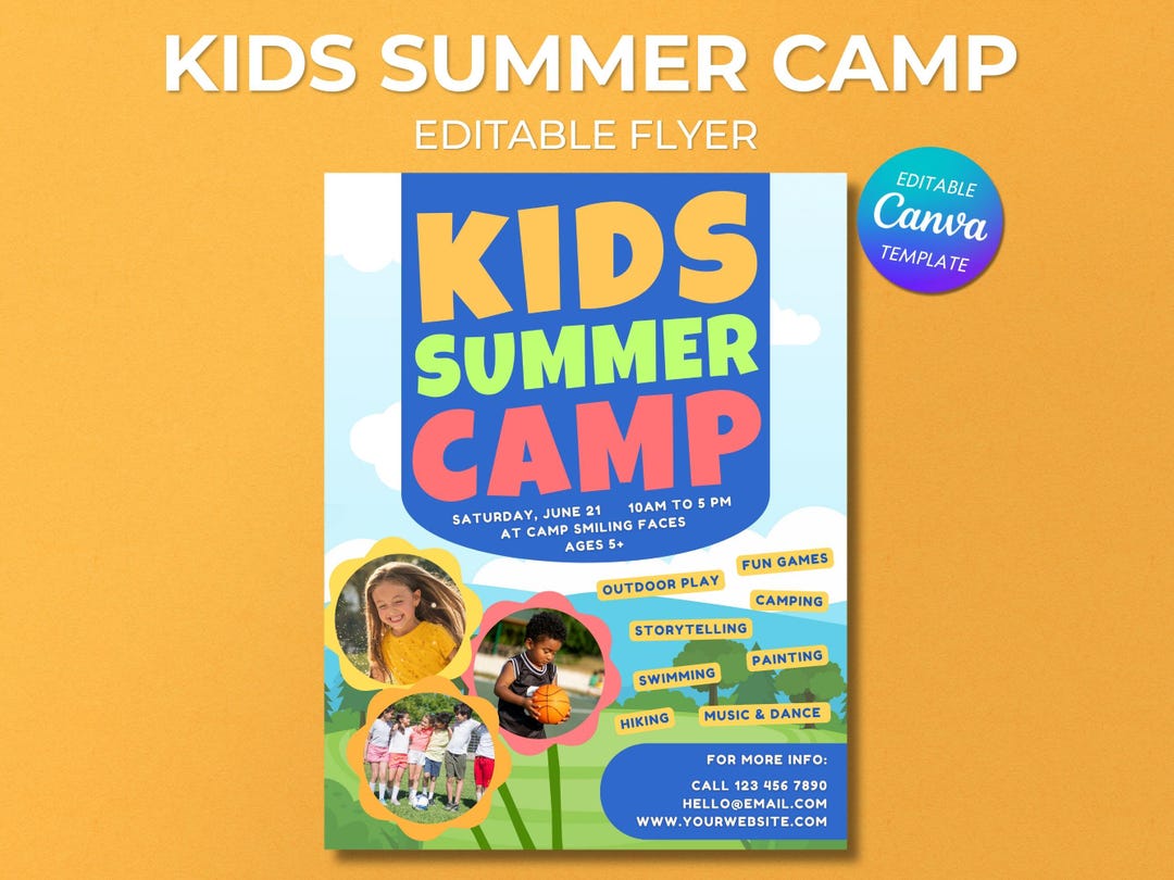 Kids Summer Camp Flyer, Canva Template, Flyer Template, Fun Event, Kids ...