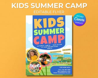 Kids Summer Camp Flyer, Canva Template, Flyer Template, Fun Event, Kids ...