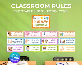 Editable Classroom Rules Poster Set - Behavior and Promises Signs for ...