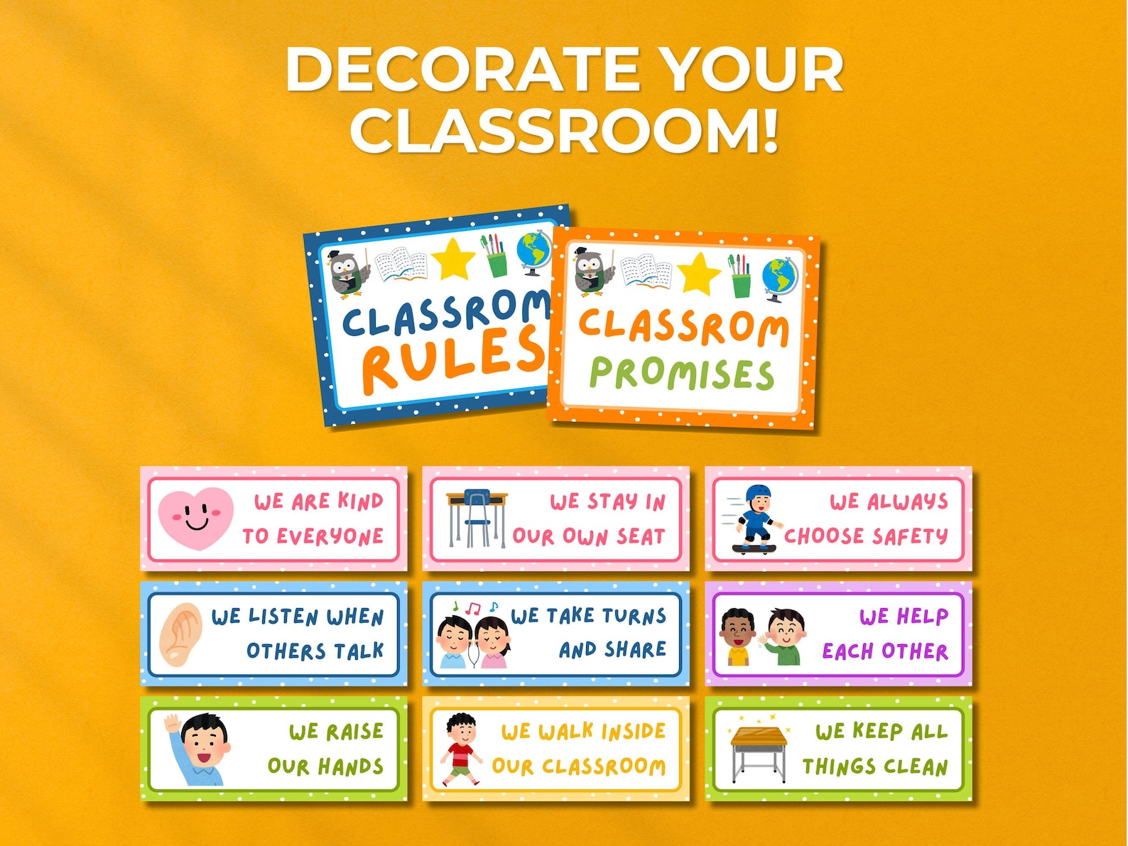 Editable Classroom Rules Poster Set - Behavior and Promises Signs for ...