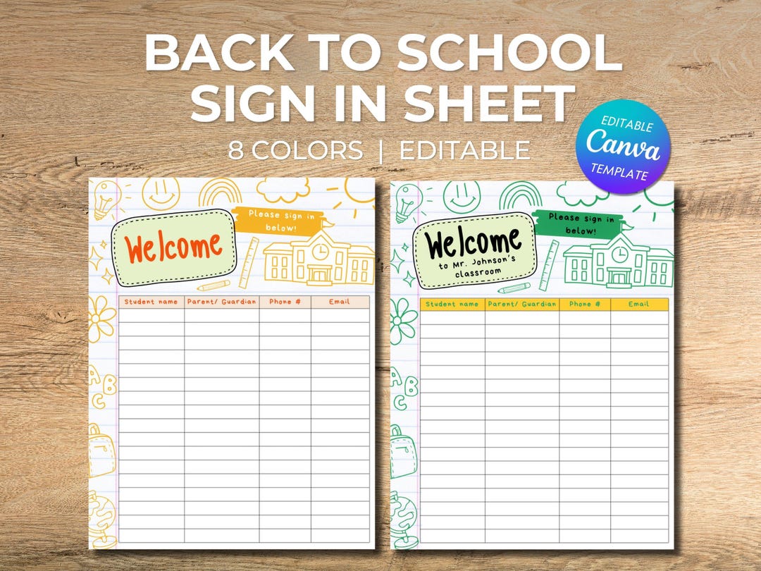 Editable Sign in Sheet Template for Back to School and Open House - Etsy UK