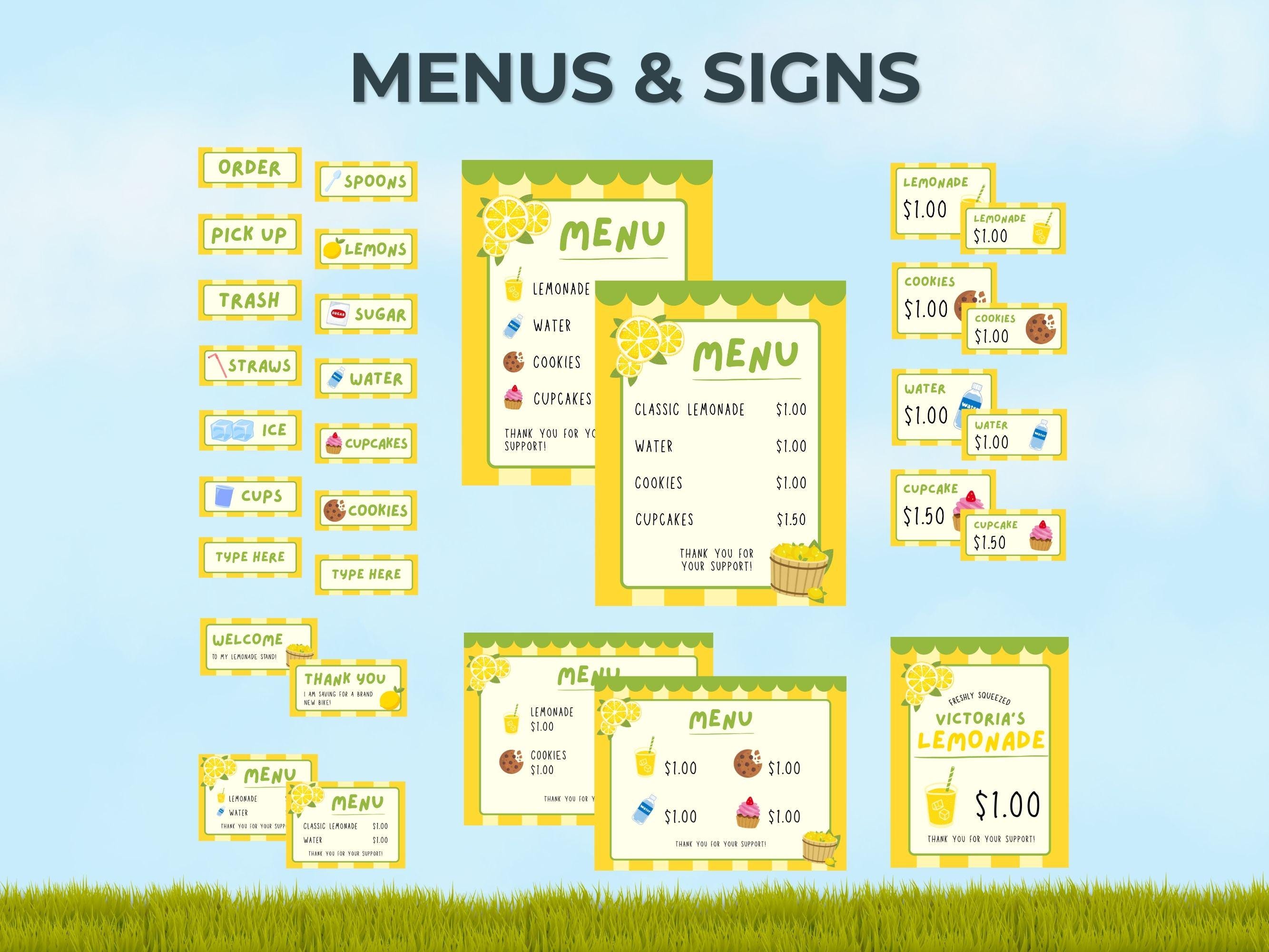 Editable Kids Lemonade Stand Kit: Printable Business With Signs, Menus ...