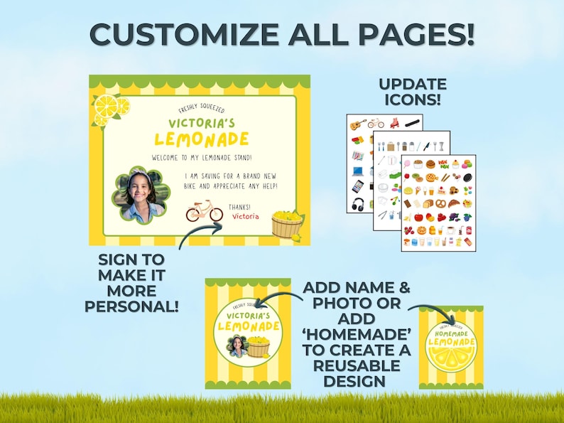Editable Kids Lemonade Stand Kit: Printable Business With Signs, Menus ...