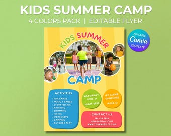 Kids Summer Camp Flyer, Canva Template, Flyer Template, Fun Event, Kids ...