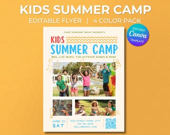 Kids Summer Camp Flyer, Canva Template, Flyer Template, Fun Event, Kids ...