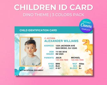Child ID Card Template, Editable Canva Design, Printable Kids Safety ...