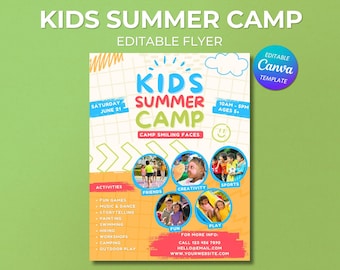 Kids Summer Camp Flyer, Canva Template, Flyer Template, Fun Event, Kids ...