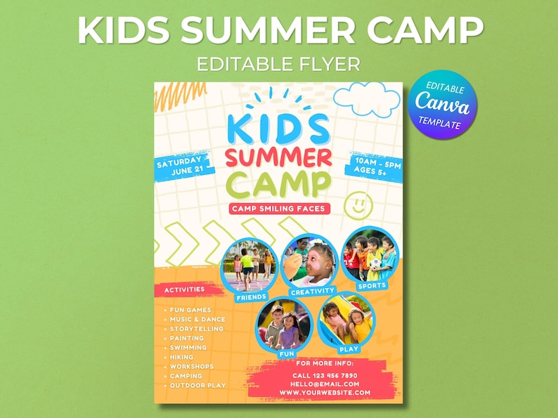 Kids Summer Camp Flyer, Canva Template, Flyer Template, Fun Event, Kids ...