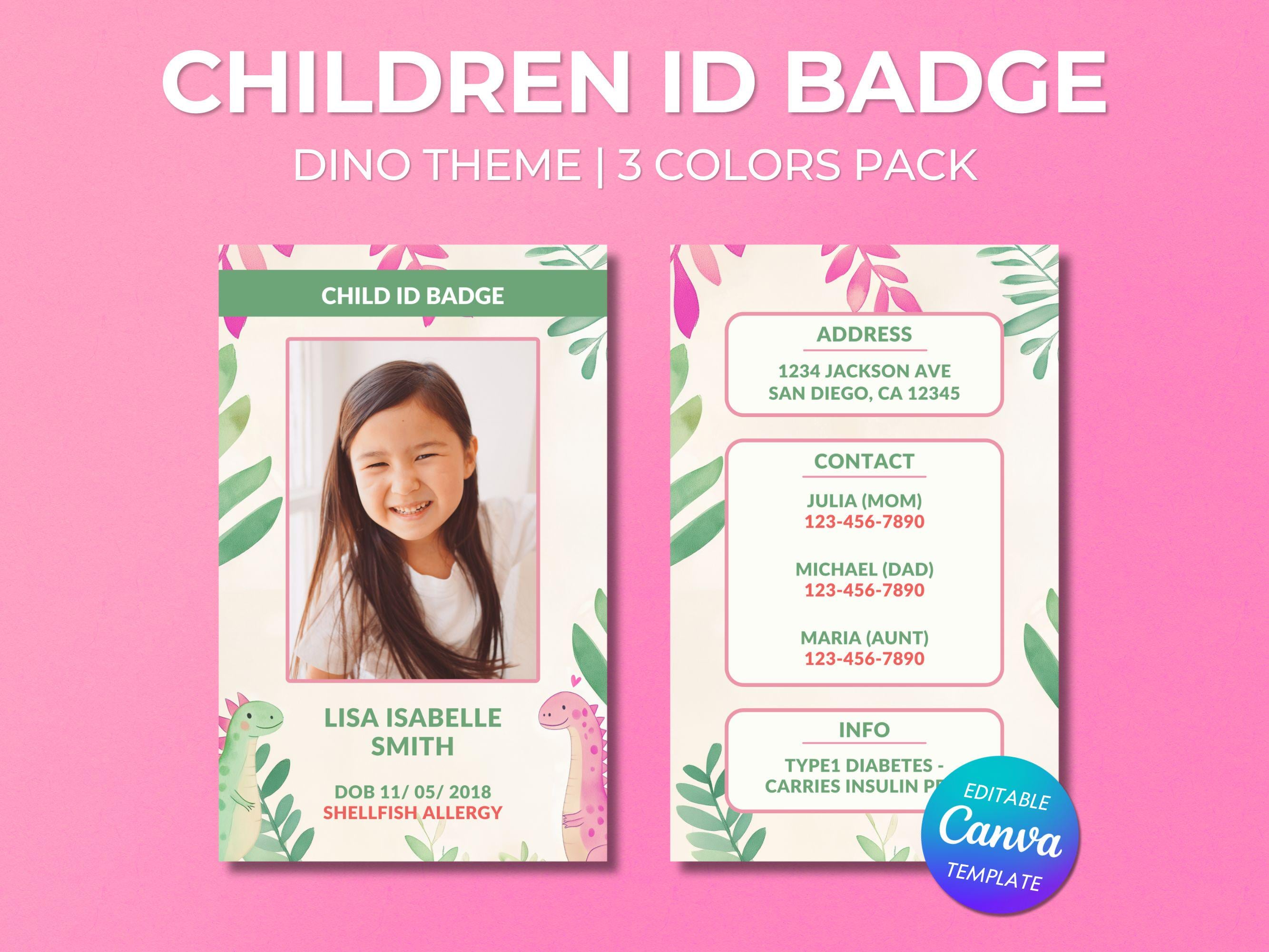 Back to School Child ID Card, Template, Editable Canva Design ...