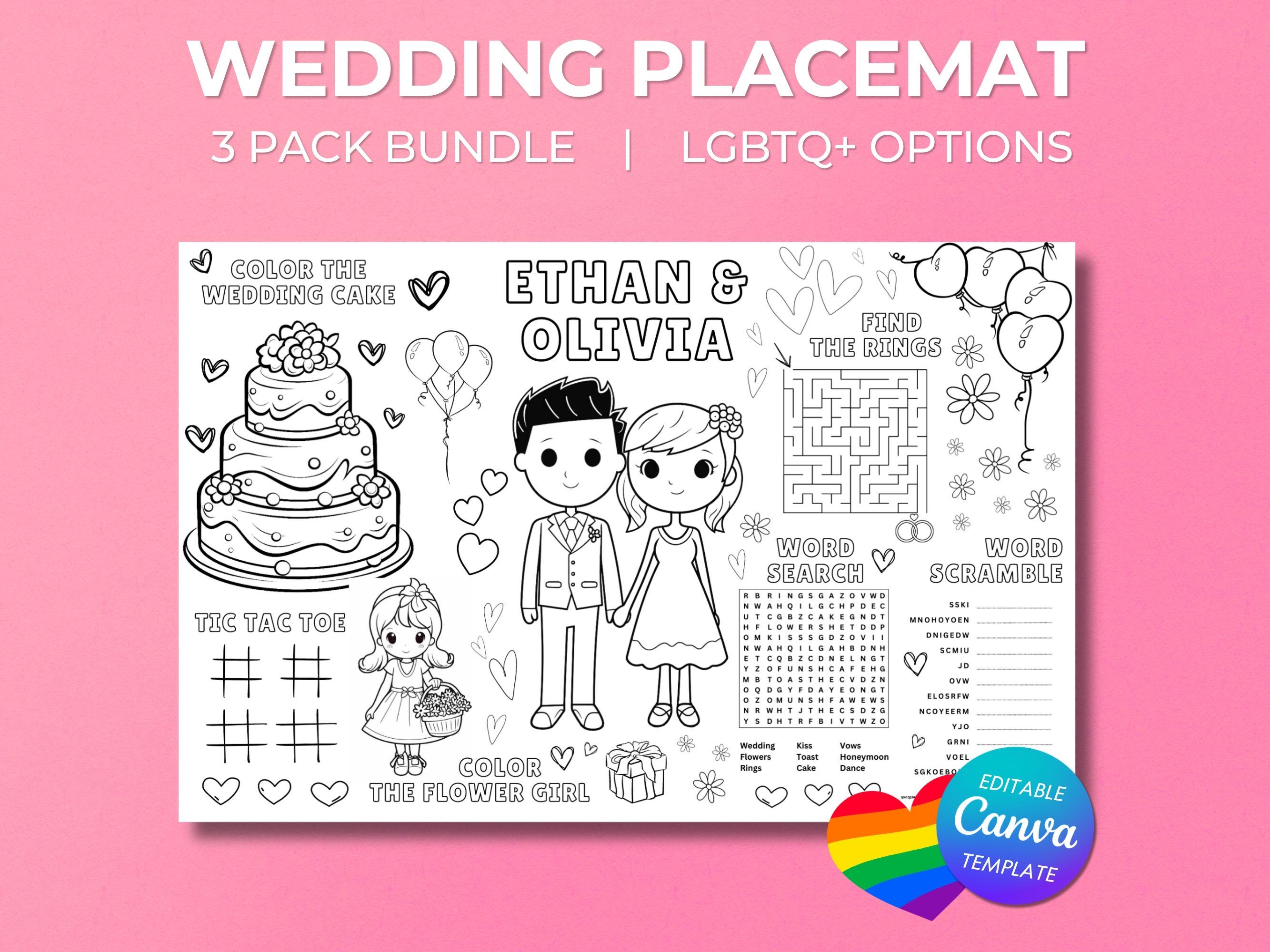 Wedding Placemat, Coloring for Kids, Placemat Template, Wedding ...