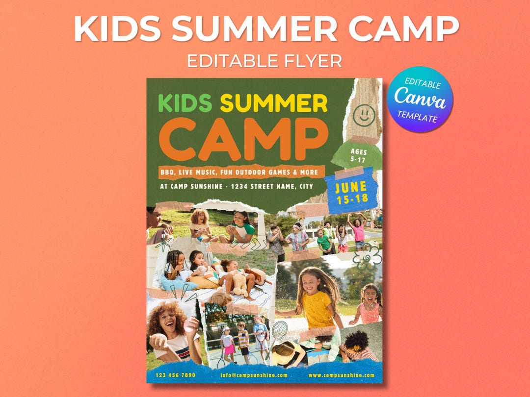 Kids Summer Camp Flyer, Canva Template, Flyer Template, Fun Event, Kids ...