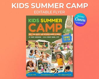 Kids Summer Camp Flyer, Canva Template, Flyer Template, Fun Event, Kids ...